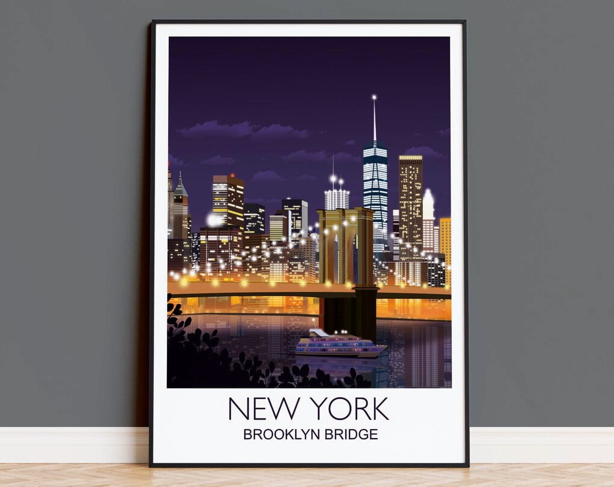 Miluva New York Travel Print Wall Art, Brooklyn Bridge, Travel Poster ...