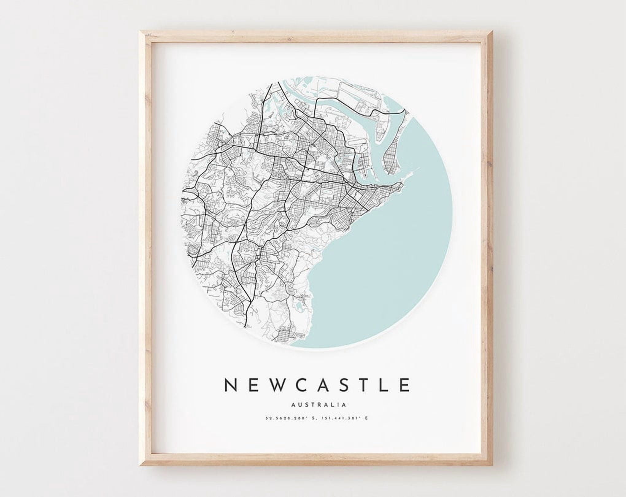 Miluva Newcastle Map Print, Newcastle Map Poster City Wall Art ...