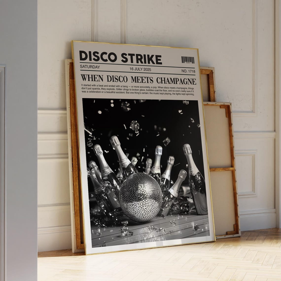 Miluva Newspaper Disco Ball Champagne Poster, Trendy Newspaper Print ...