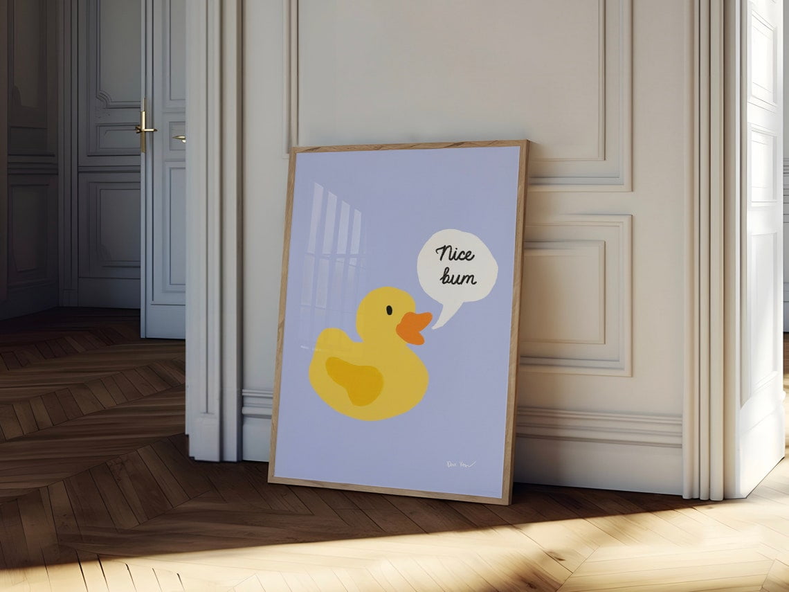 Miluva Nice Bum Wall Art, Yellow Rubber Duck Print, Duck Bathroom Print ...