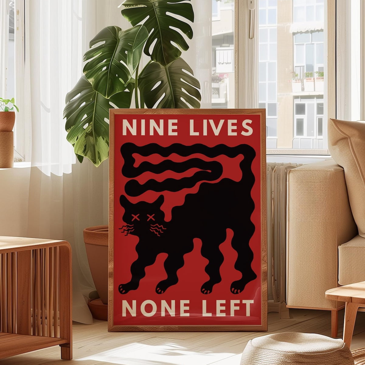 Miluva Nine lives none left print black cat wall art cat humor modern ...