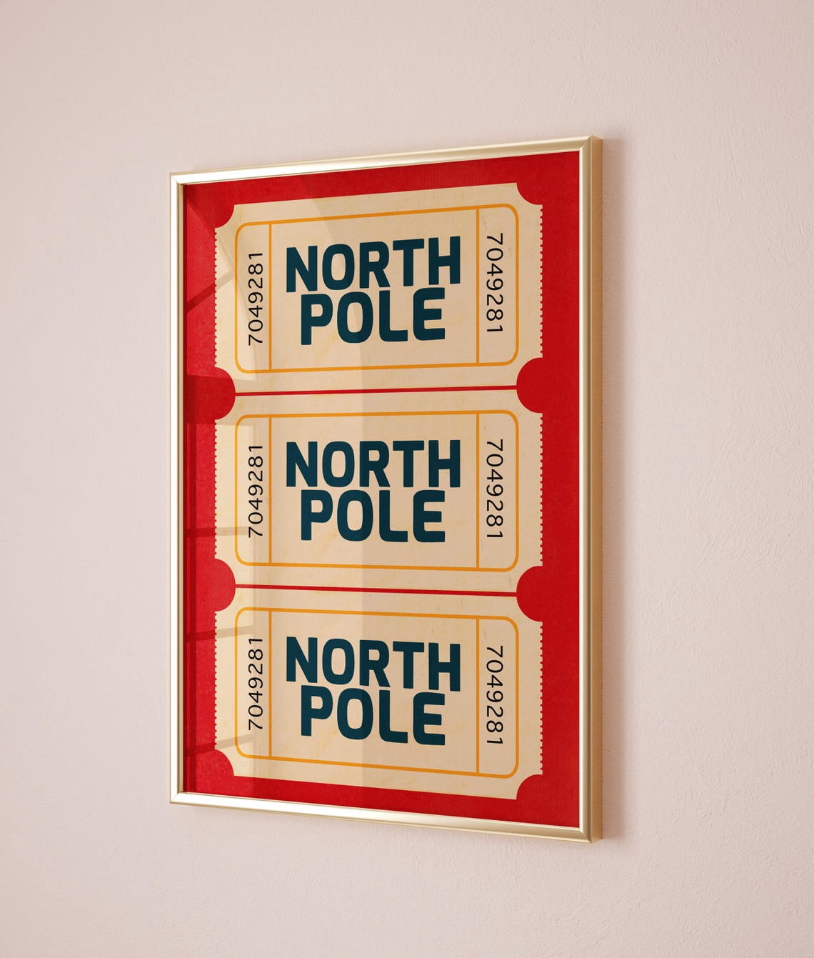 Miluva North Pole Ticket Print - Red Wall Art, Decor Retro Ticket Wall ...