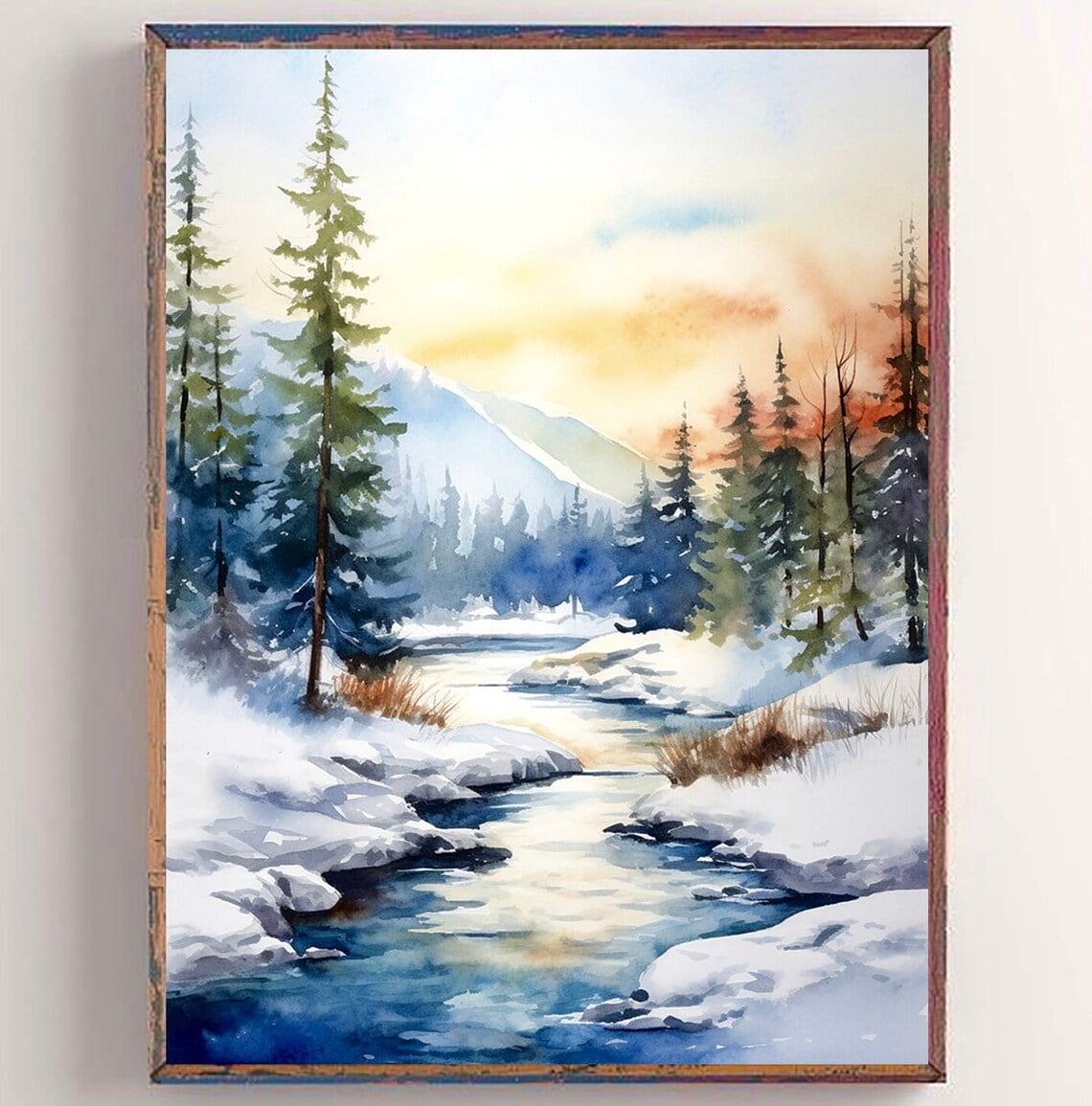 Miluva Norway Forest Art Print Snow Scene Winter Landscape Forest River ...