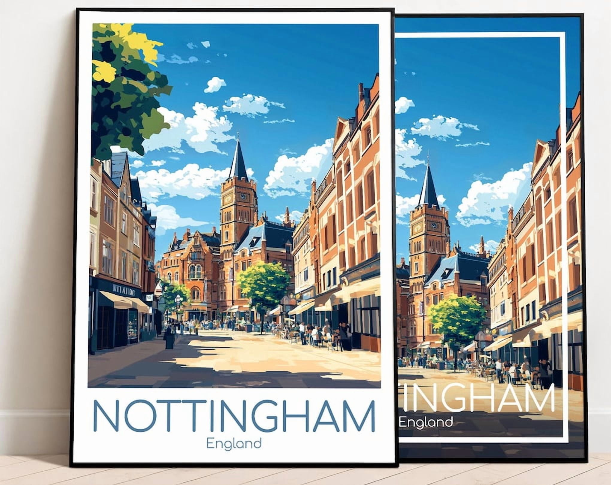 Miluva Nottingham Travel Poster Nottingham Poster Wall Art England ...