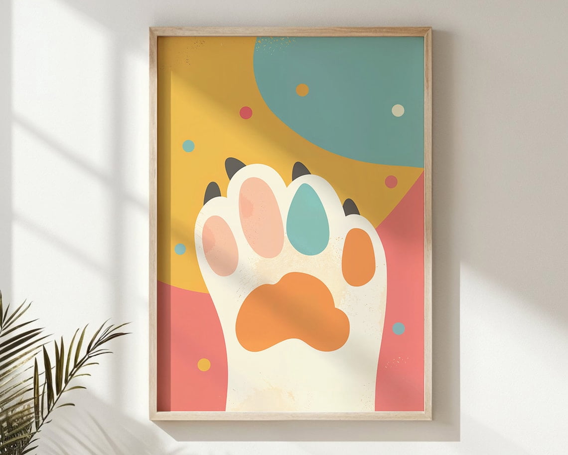 Miluva Nursery Wall Art Colorful Paw Prints Poster Kids Room Decor ...