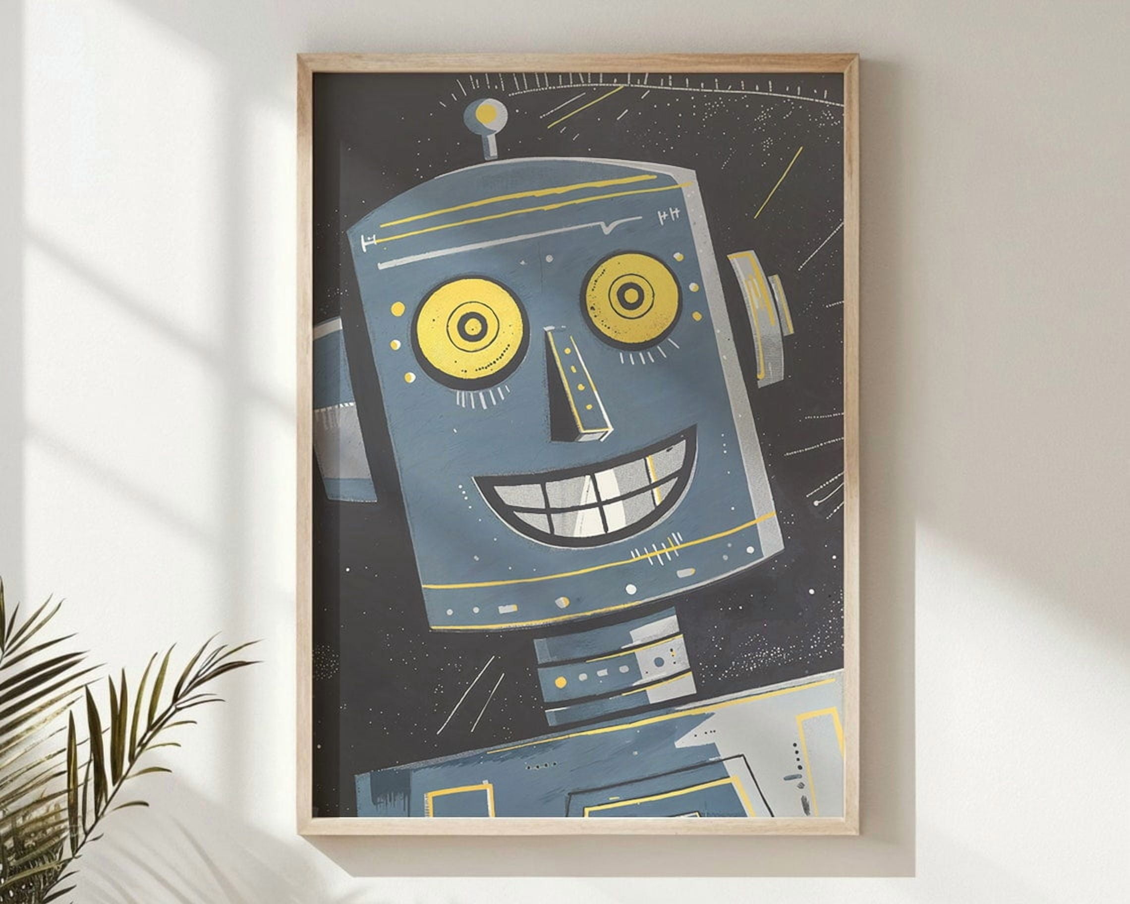 Miluva Nursery Wall Art, Playful Robot Print Kids Posters Modern Space ...