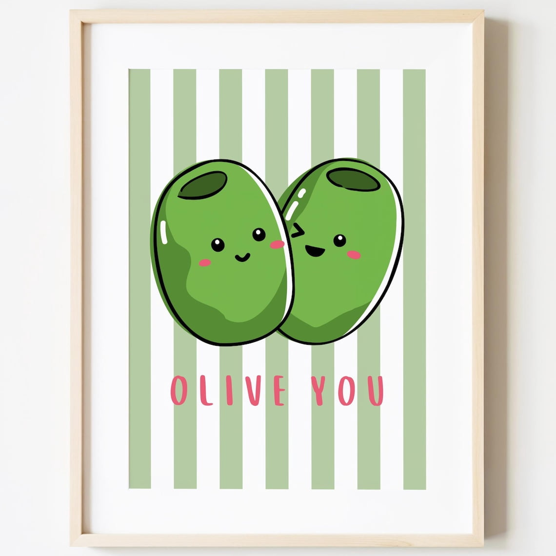 Miluva Olive You Poster, Food Art Kitchen Decor, Cute Love You Green ...