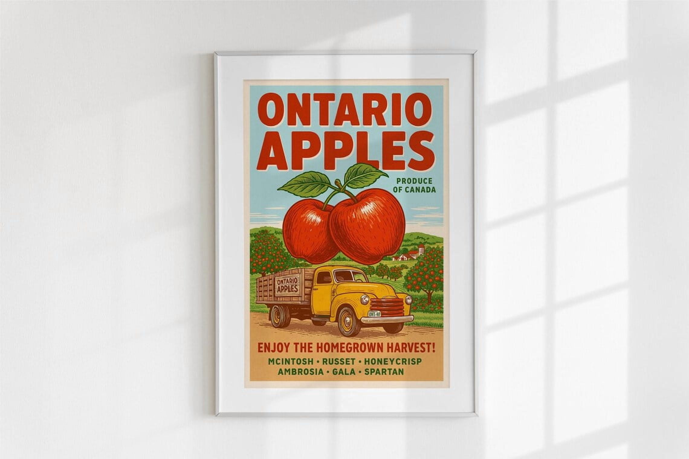 Miluva Ontario Apples Poster - Retro Farm Fresh Harvest Art, Local ...