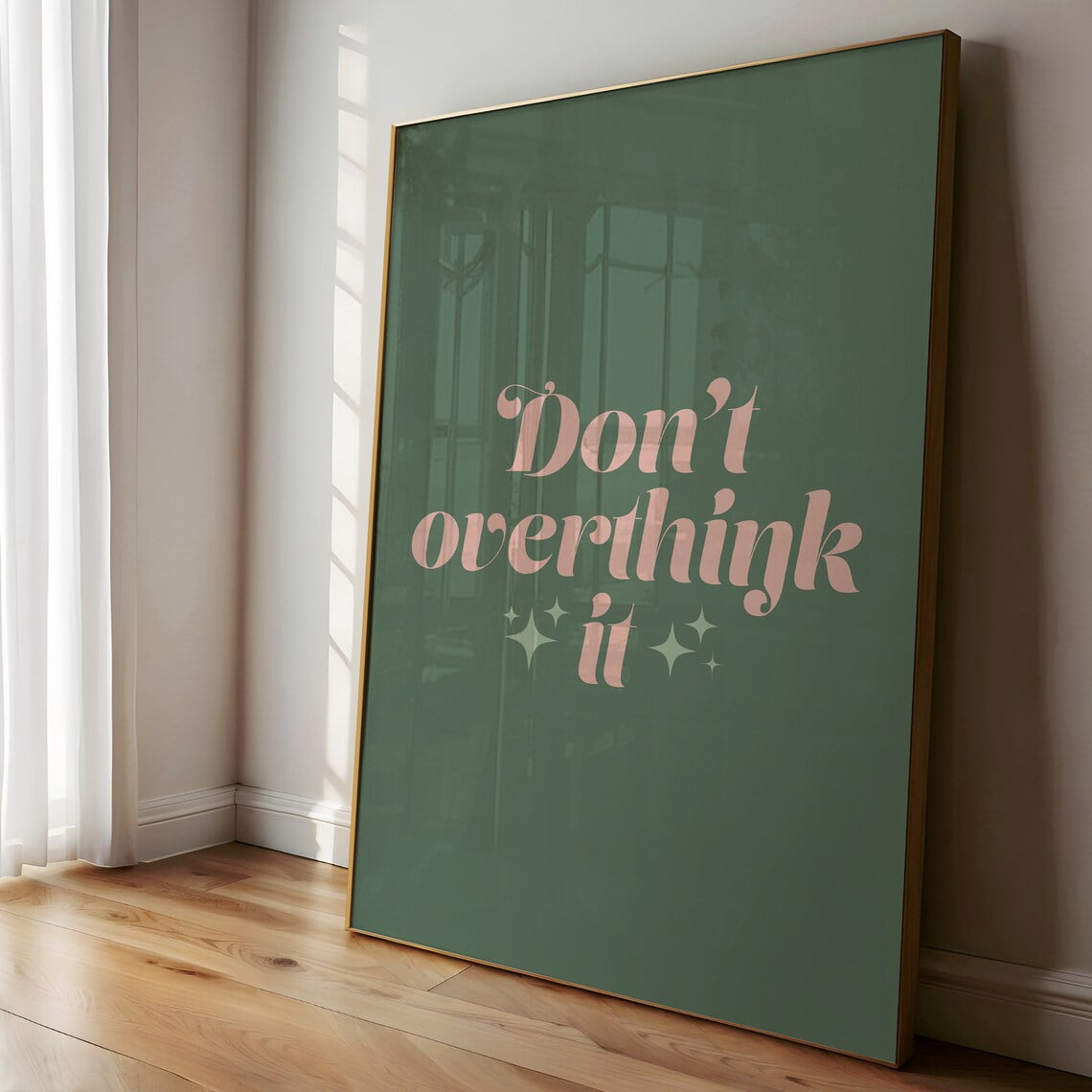 Miluva Don'T Overthink It Quote Print, Trendy Wall Art Sage Green Pink ...