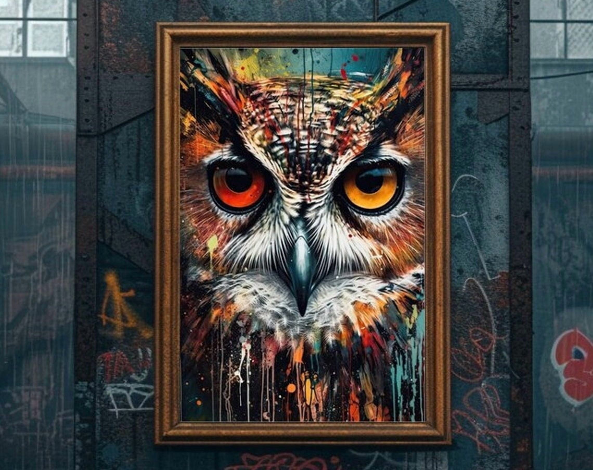 Miluva Owl Graffiti Wall Art, , Colorful Owl Street Art Wall Decor ...