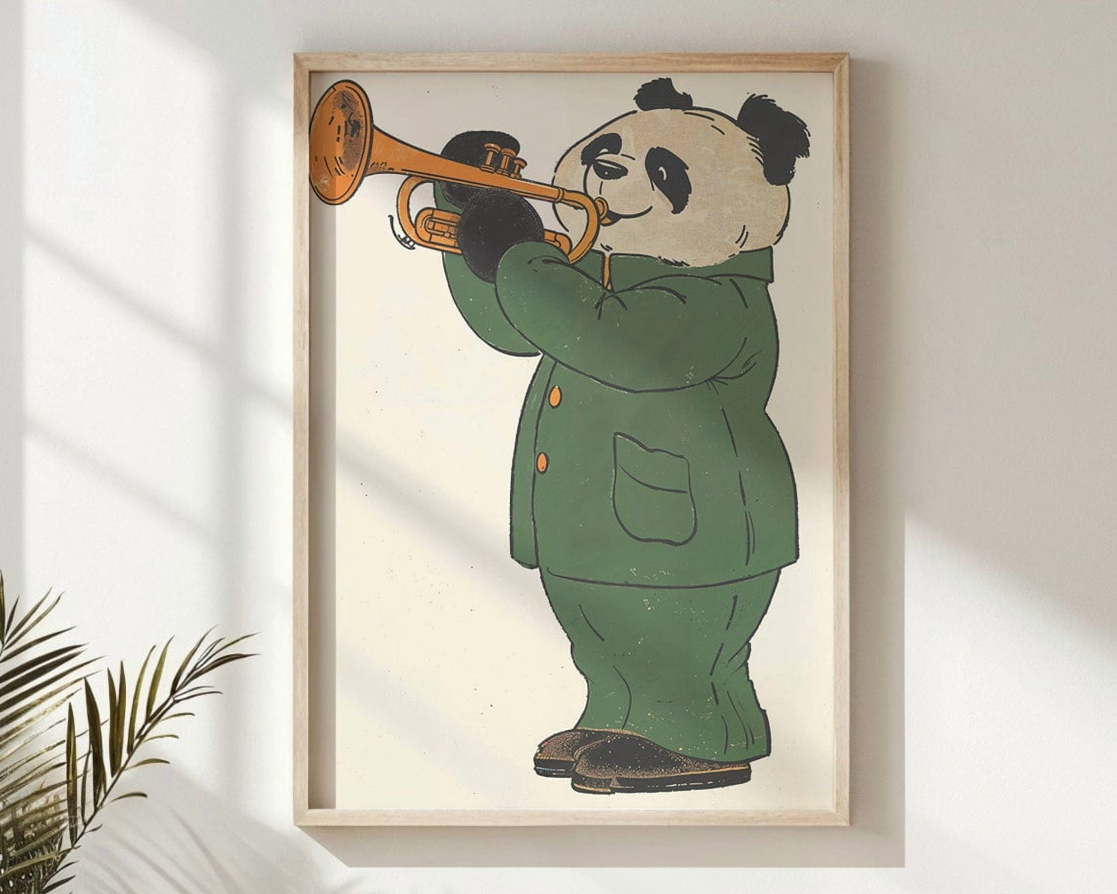 Miluva Panda Playing Trumpet Nursery Wall Art, Kids Music Themed ...
