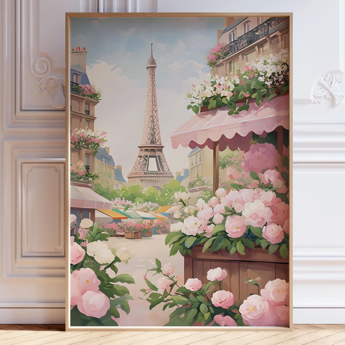 Miluva Paris Spring Flower Market Wall Art, Pastel Pink Paris Wall Art ...