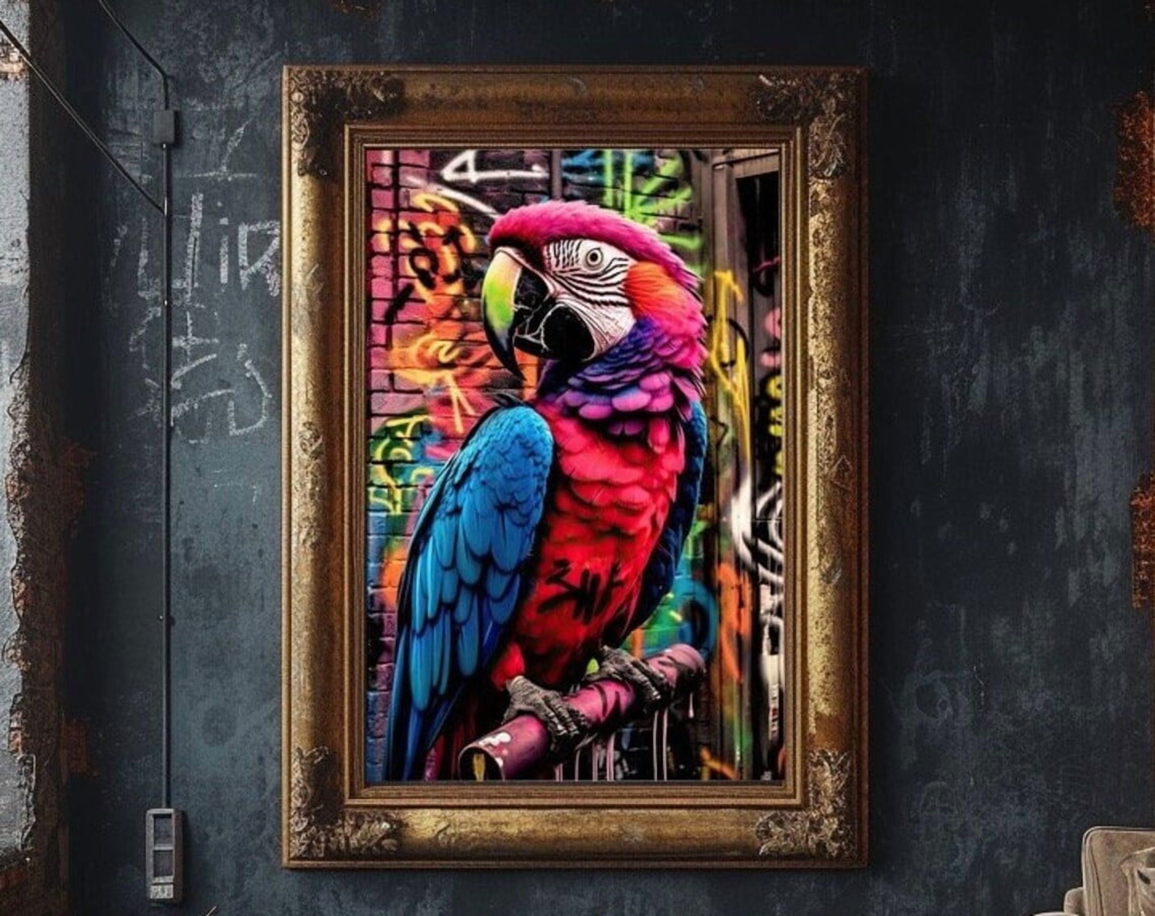 Miluva Parrot Graffiti Wall Art, , Scarlet Macaws Wall Decor, Colorful ...