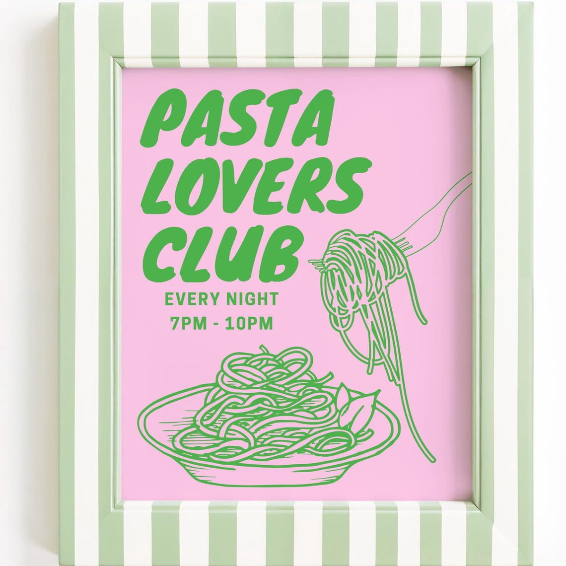 Miluva Pasta Lovers Club Print, Spaghetti Illustration, Italian Food ...