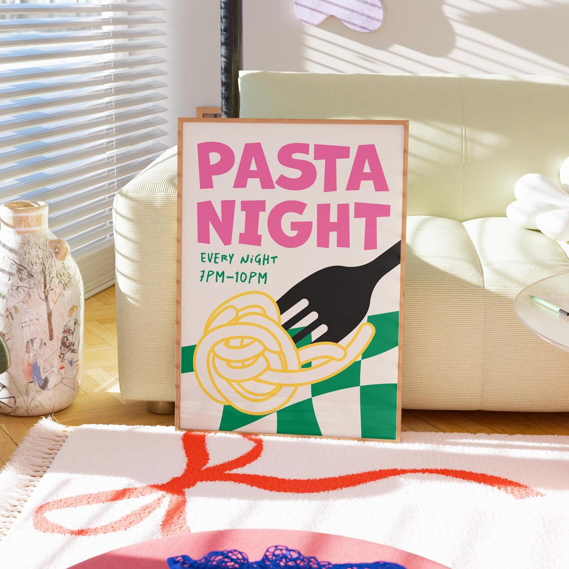 Miluva Pasta Night Print, Spaghetti Print, Pasta Lover Poster, Hand ...