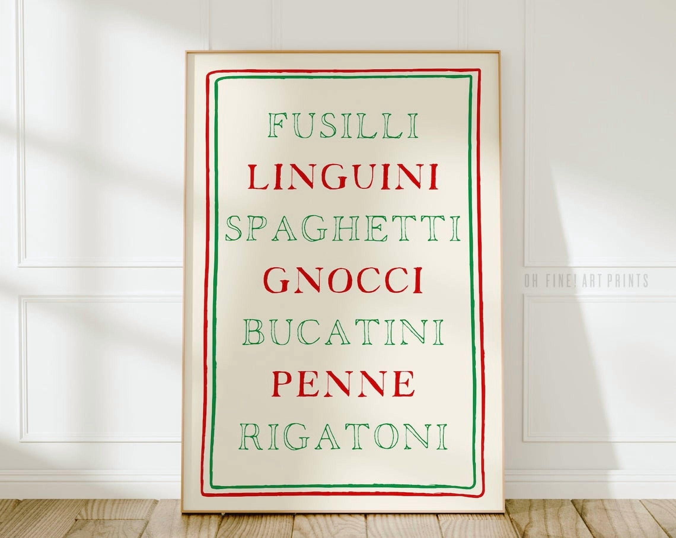 Miluva Pasta Poster Print, Italian Kitchen Decor, Trendy Aesthetic Wall ...