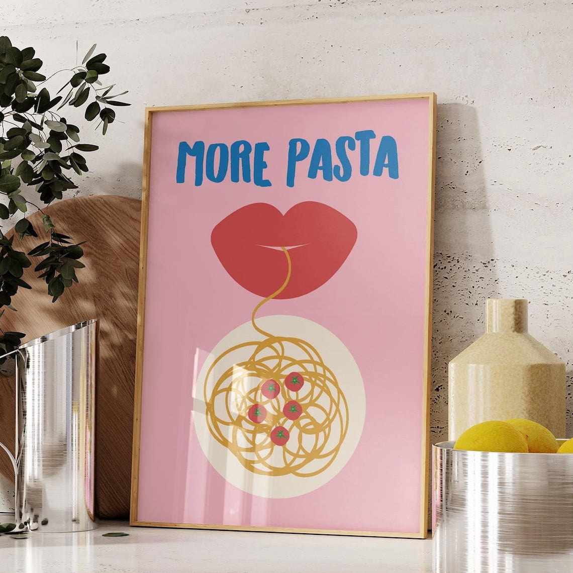 Miluva More Pasta Wall Art, Retro Italian Food Poster, Pasta Lover ...