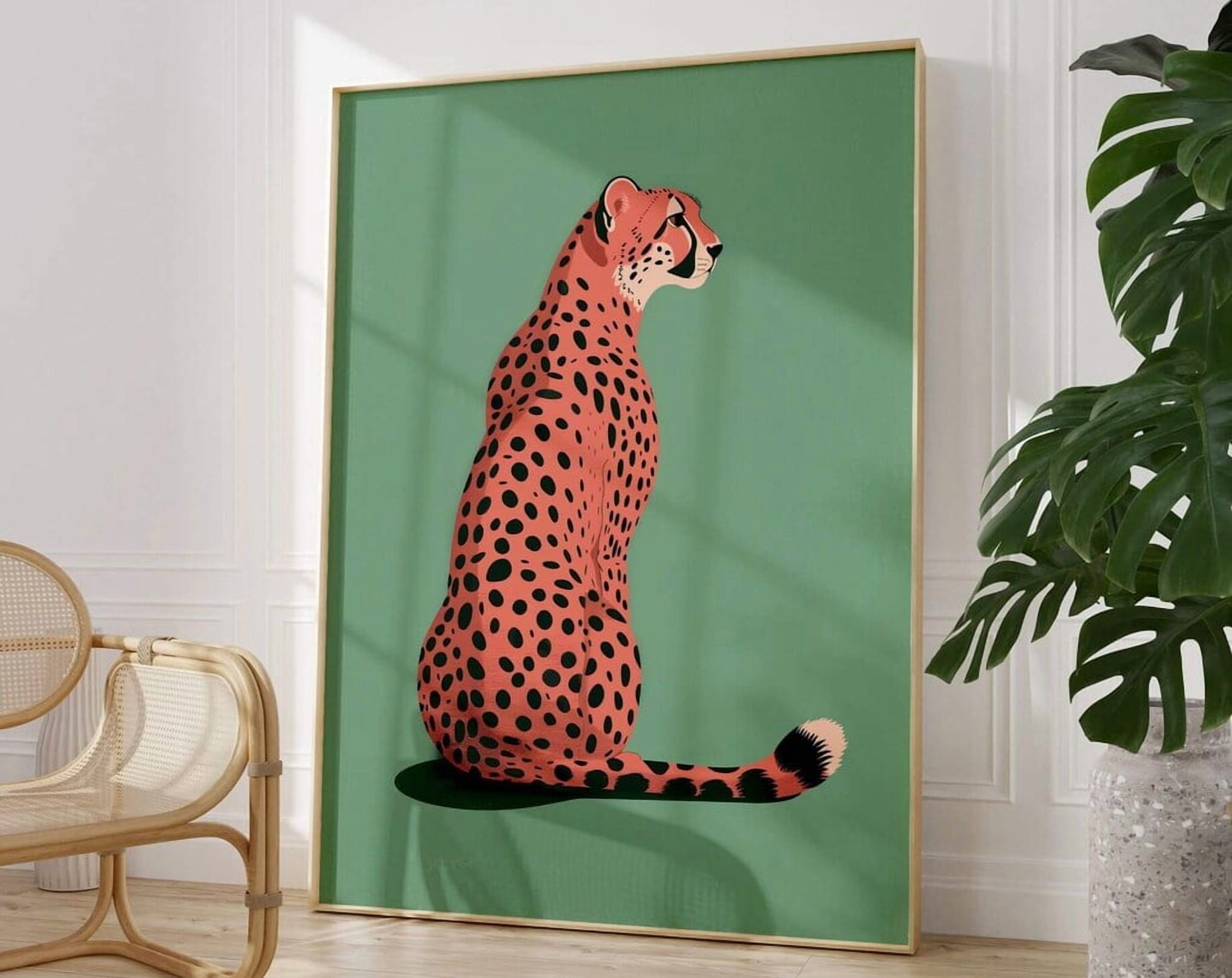 Miluva Pastel Cheetah On Green Art Print, Green Modern Art, Animal Art ...