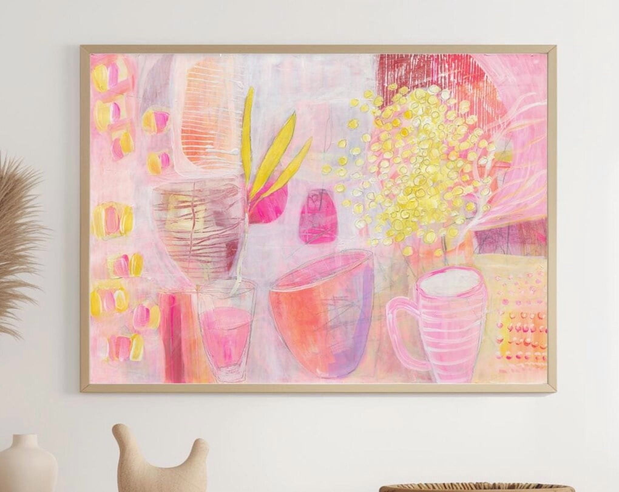 Miluva Pastel Colorful Abstract , Pink Wall Art Print Horizontal Wall ...