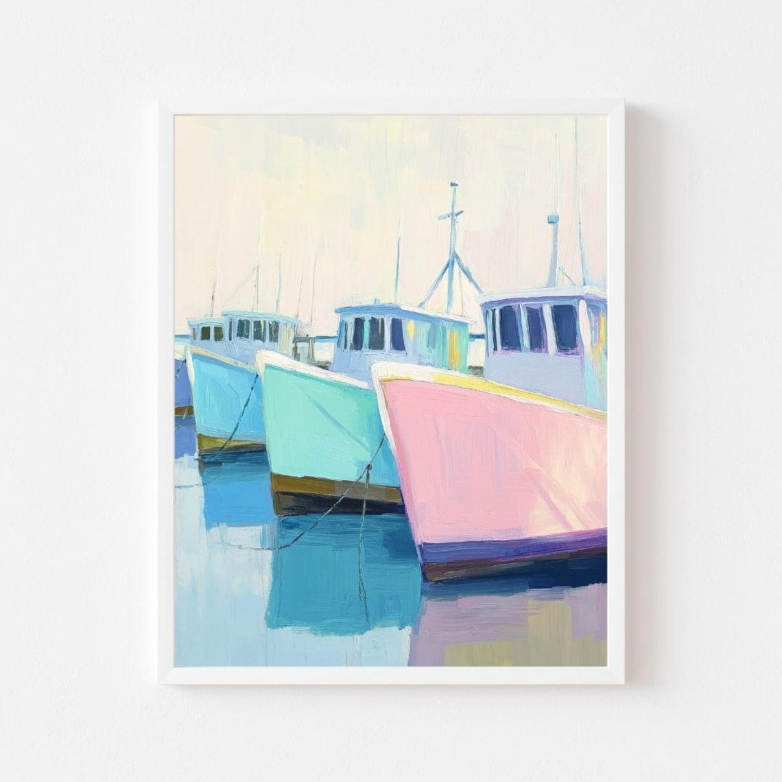 Miluva Pastel Fishing Boats Colorful Coastal Wall Art Print Summer ...