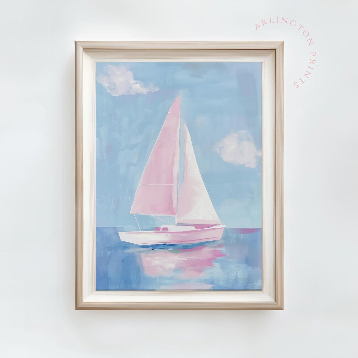 Miluva Pastel Pink Blue Sailboat Poster, Nautical Nursery Art, Coastal ...