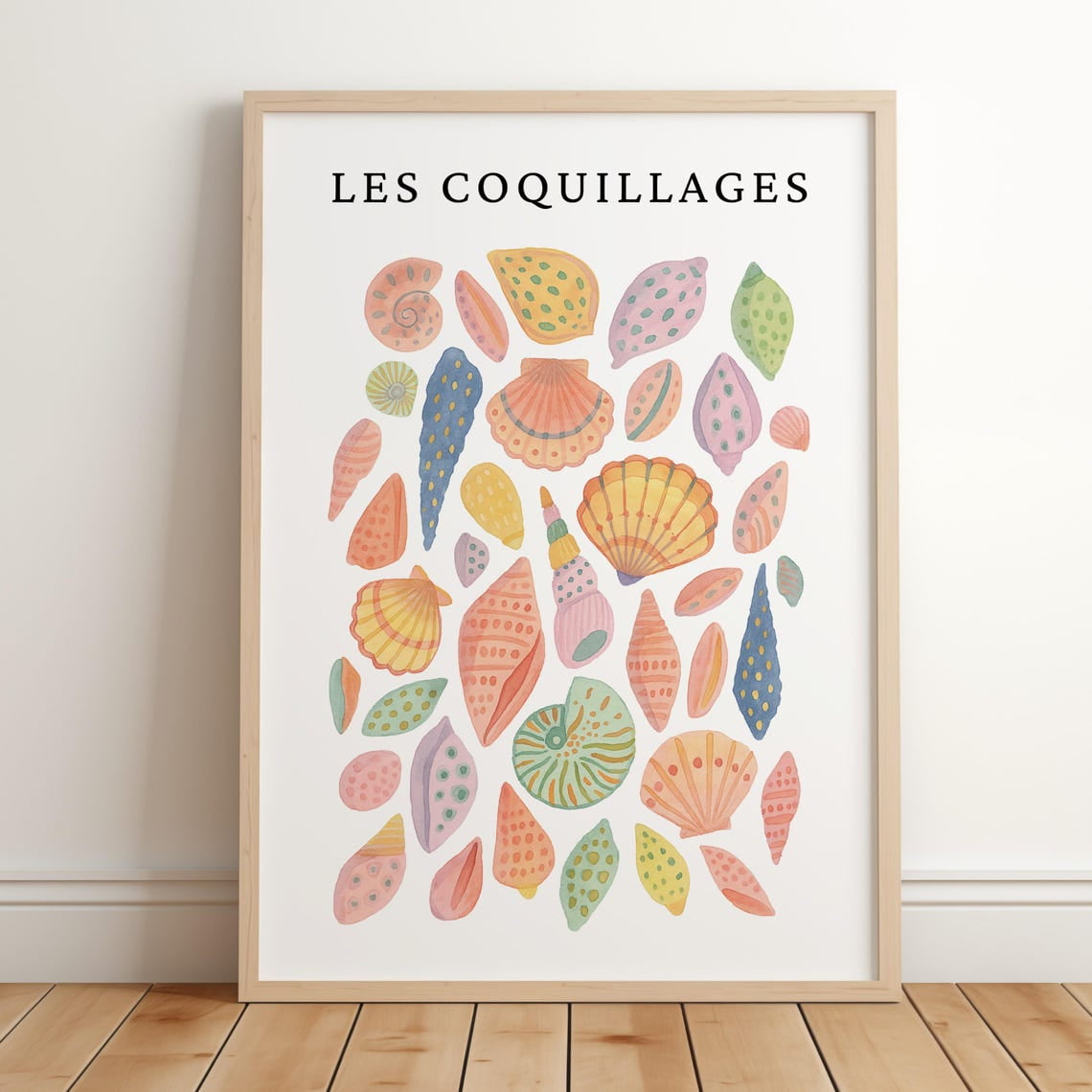 Miluva Pastel Sea Shell Poster, Les Coquillages Coastal Print, Cute ...
