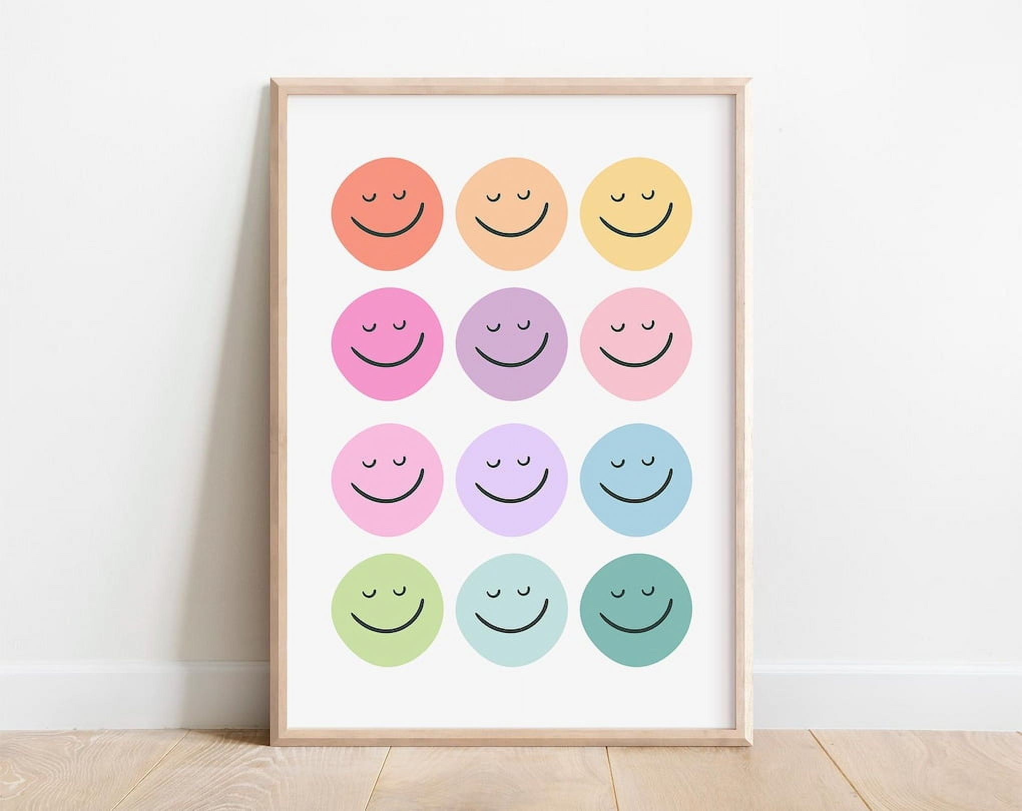Miluva Pastel Smiley Face Print, Kids Wall Art, Rainbow Playroom Decor ...