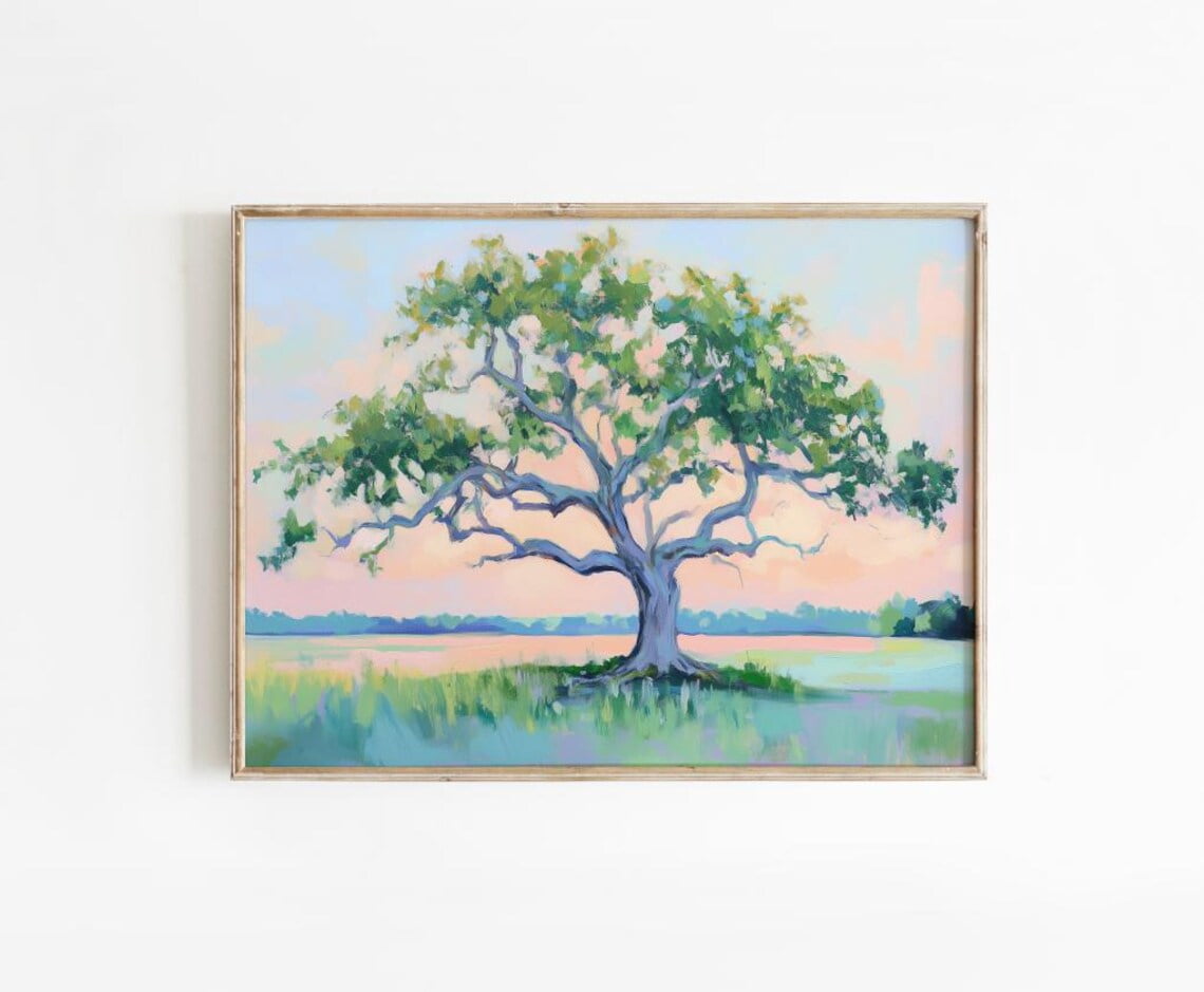 Miluva Pastel Tree Print, Live Oak Tree Art Charleston South Carolina ...