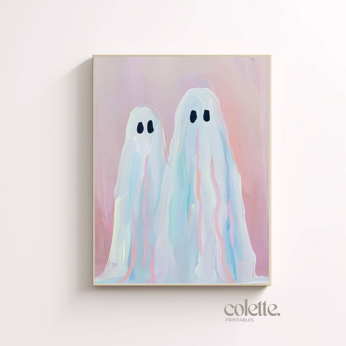 Miluva Pastel ghost pink halloween poster two ghosts spooky wall art ...