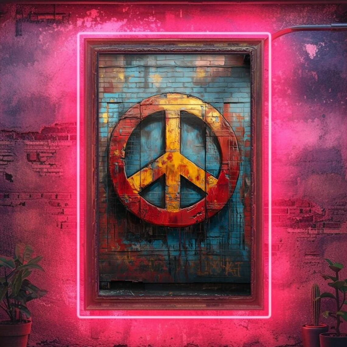 Miluva Peace Symbol Graffiti Art Print, Bold Urban Wall Decor, Iconic ...