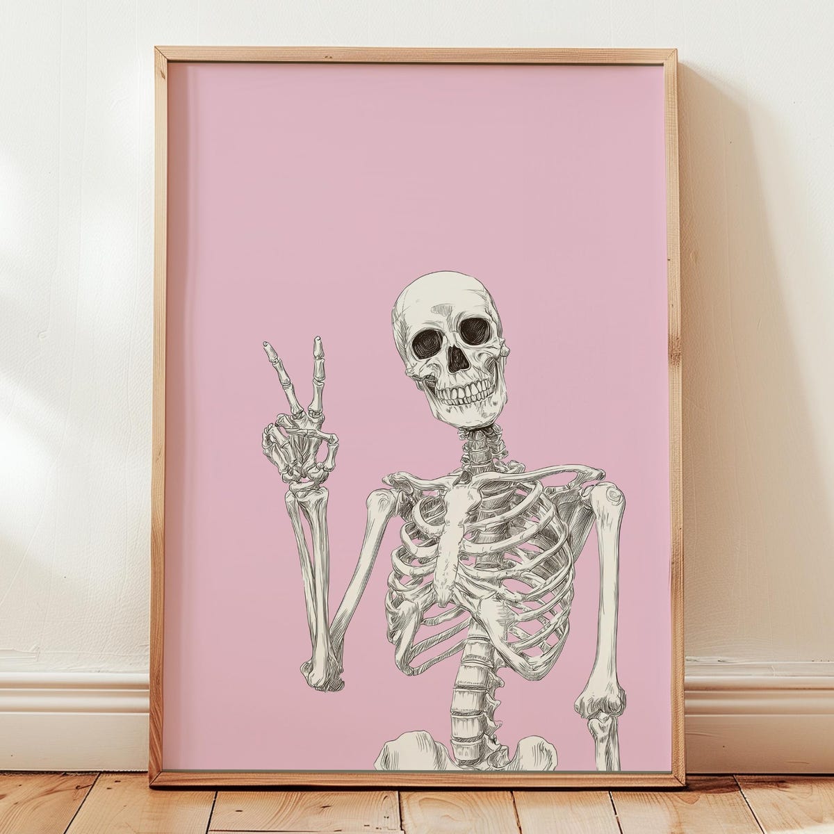 Miluva Peace sign skeleton print cute halloween wall art – Spooky pink ...