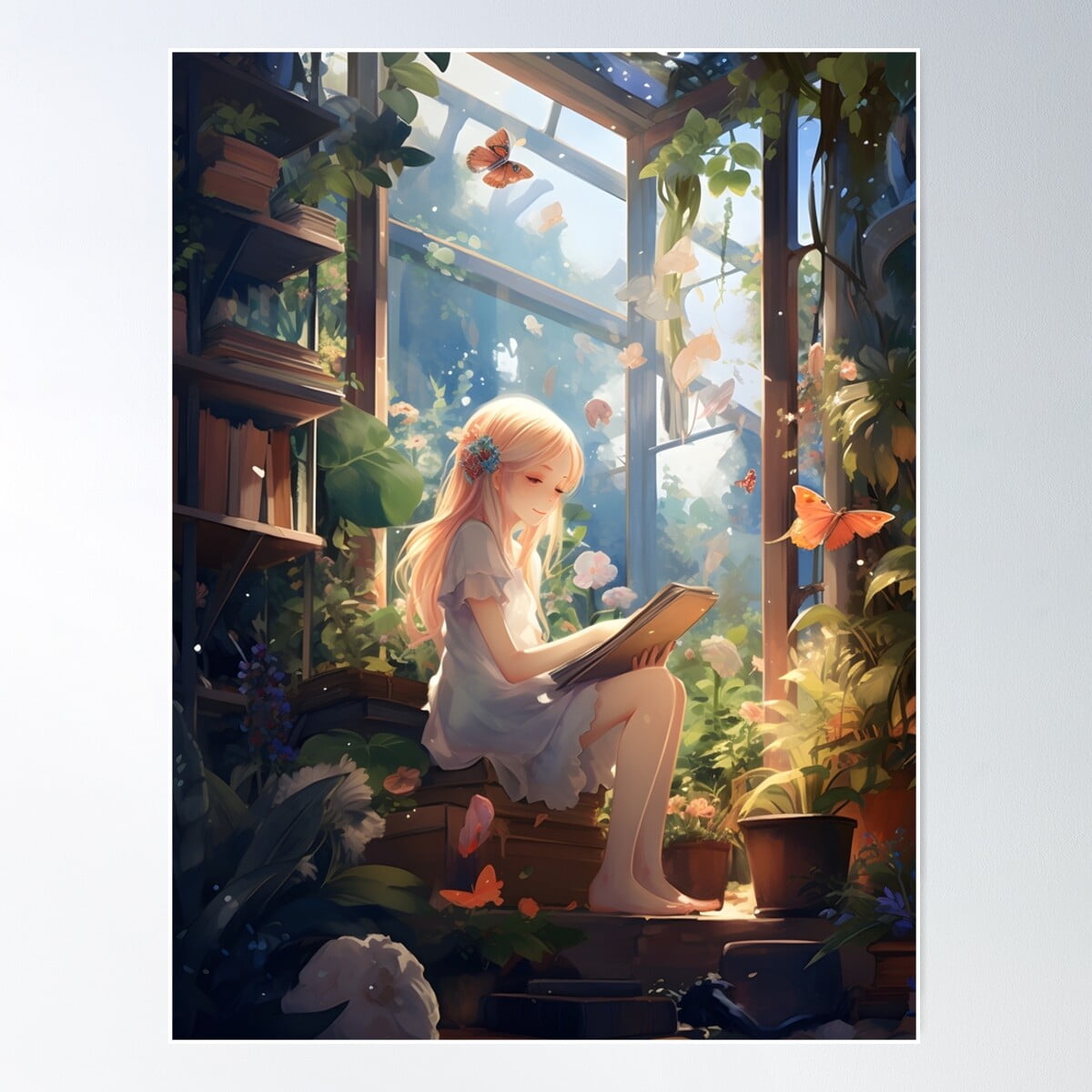 Miluva Peaceful Book Reading:Girl In A Sunlit Greenhouse Poster Wall ...