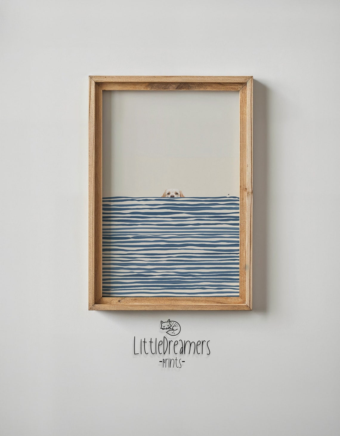 Miluva Peeking Puppy Print, Navy Stripes Nursery Wall Art, Kids Room ...