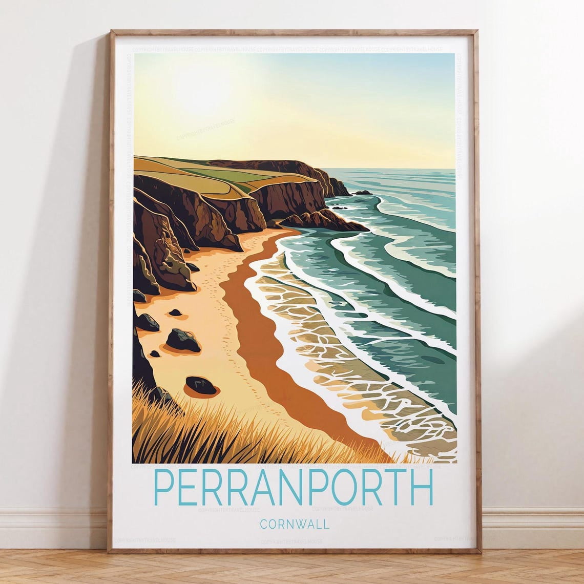 Miluva Perranporth Cornwall Travel Print, Cornwall Travel Poster ...