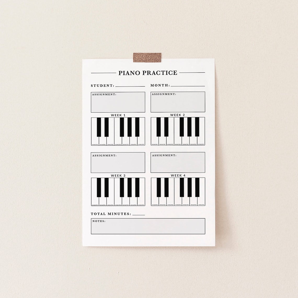 Miluva Piano Practice Chart, Printable Piano Practice Log, Piano ...