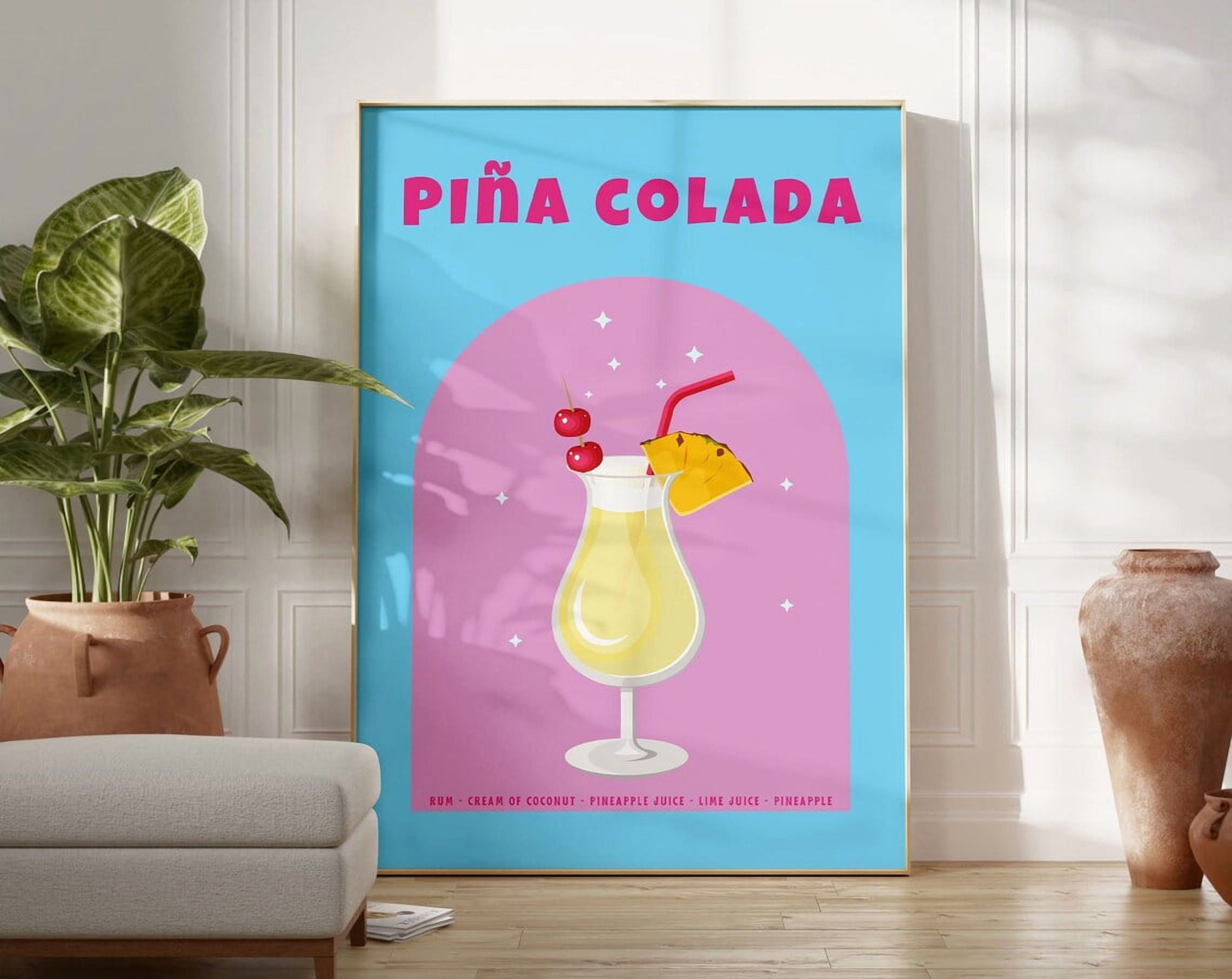 Miluva Pina Colada Print, Cocktail Poster, Bar Cart Decor, Retro ...