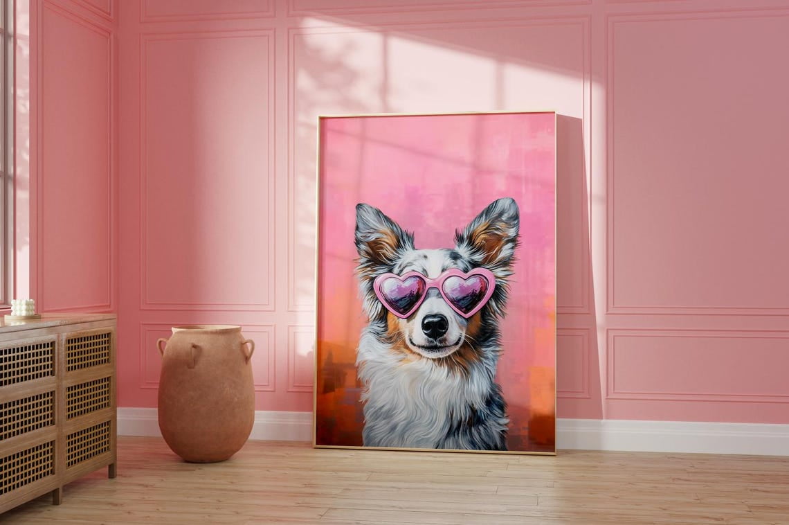 Miluva Pink Australian Shepherd Print, Funky Poster, Preppy Art, Cattle ...