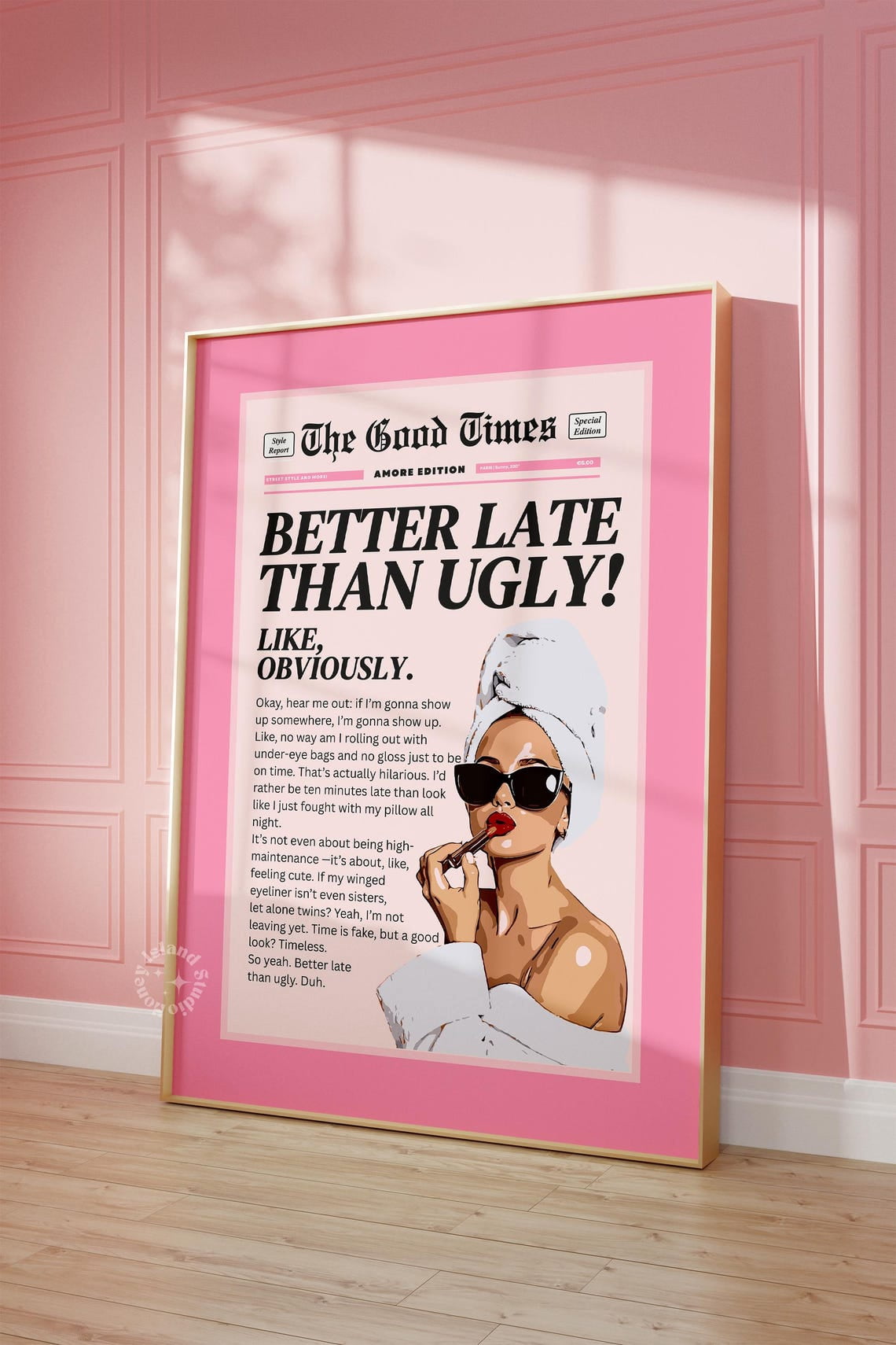 Miluva Pink Bathroom Decor, Better Late Than Pink Print, Preppy Dorm ...