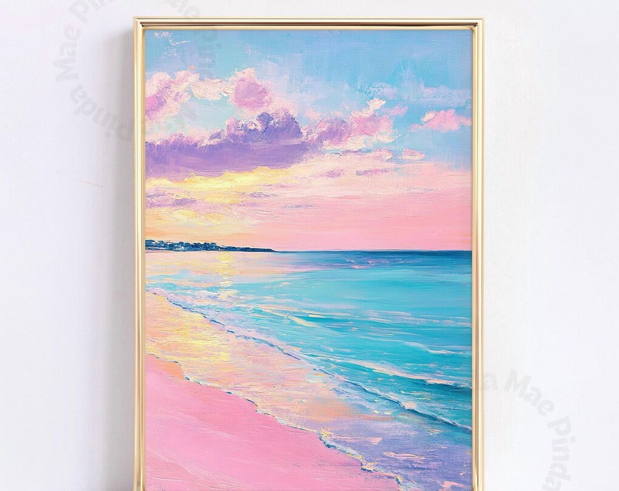 Miluva Pink Blue Pastel Sunset , Colorful Ocean Wall Art, Aesthetic ...