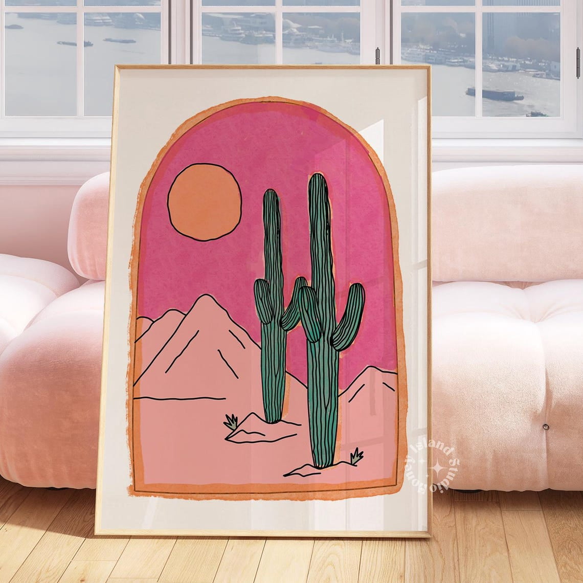 Miluva Pink Cactus Wall Art, Vintage Saguaro Printable, Western Desert ...
