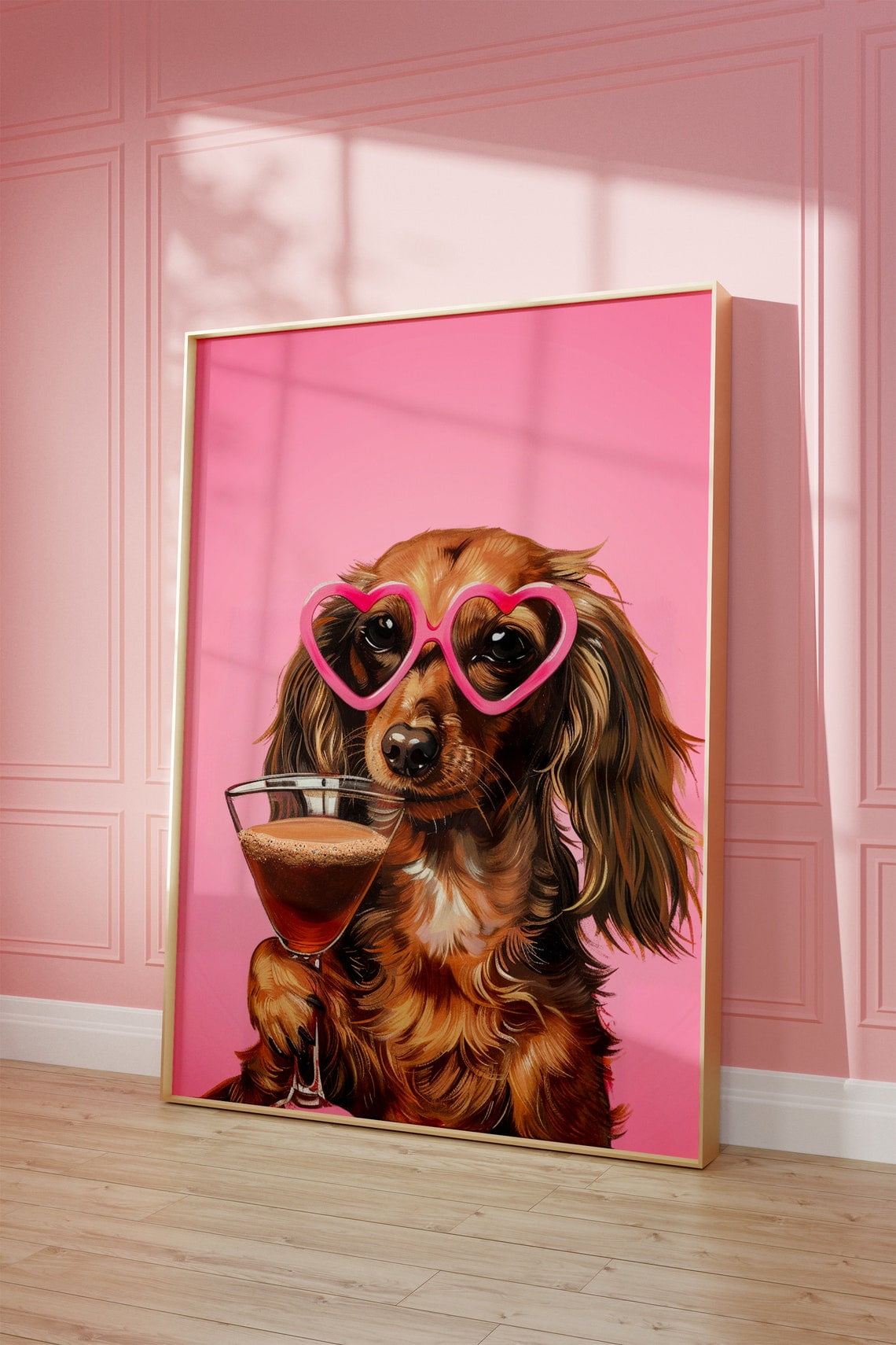 Miluva Pink Dachshund Print, Funky Poster, Preppy Art, Dachshund Dog ...