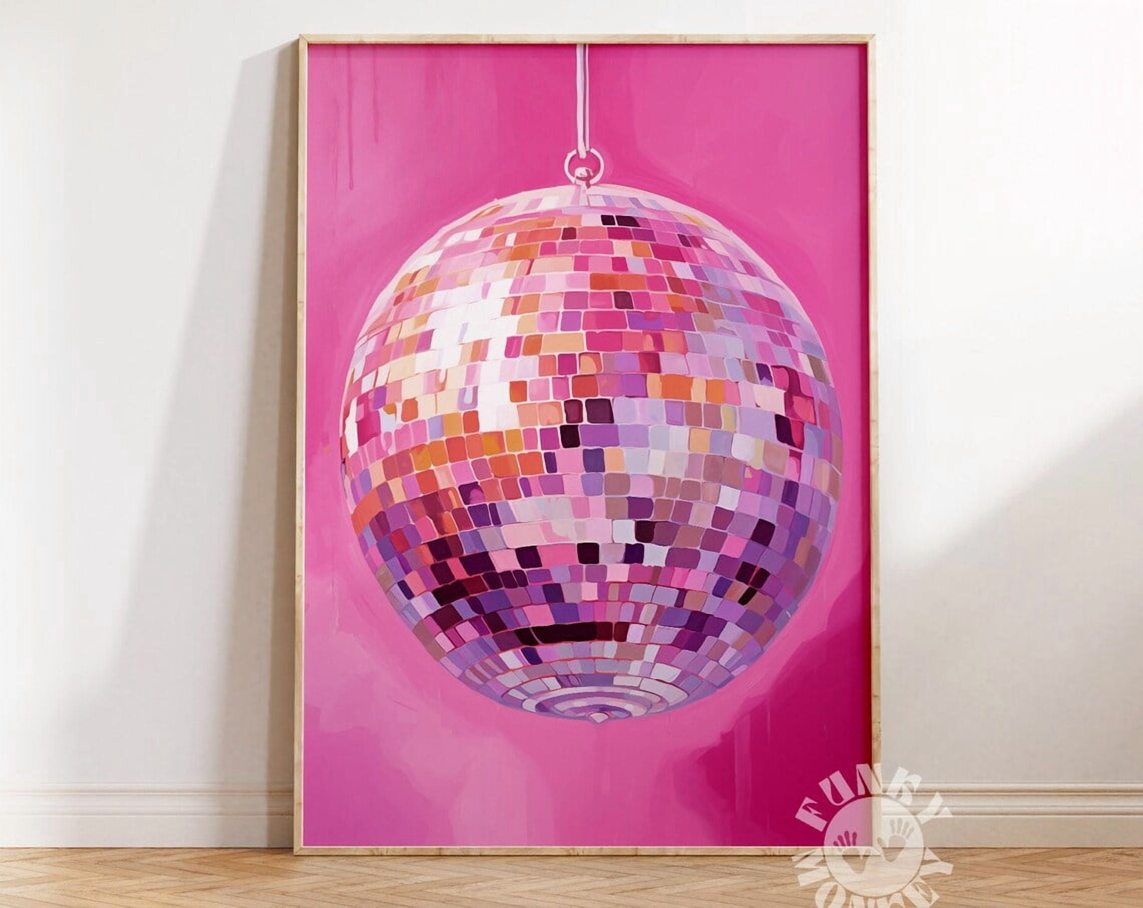 Miluva Pink Disco Ball Print, Maximalist Decor, Trendy , Digital Funky ...