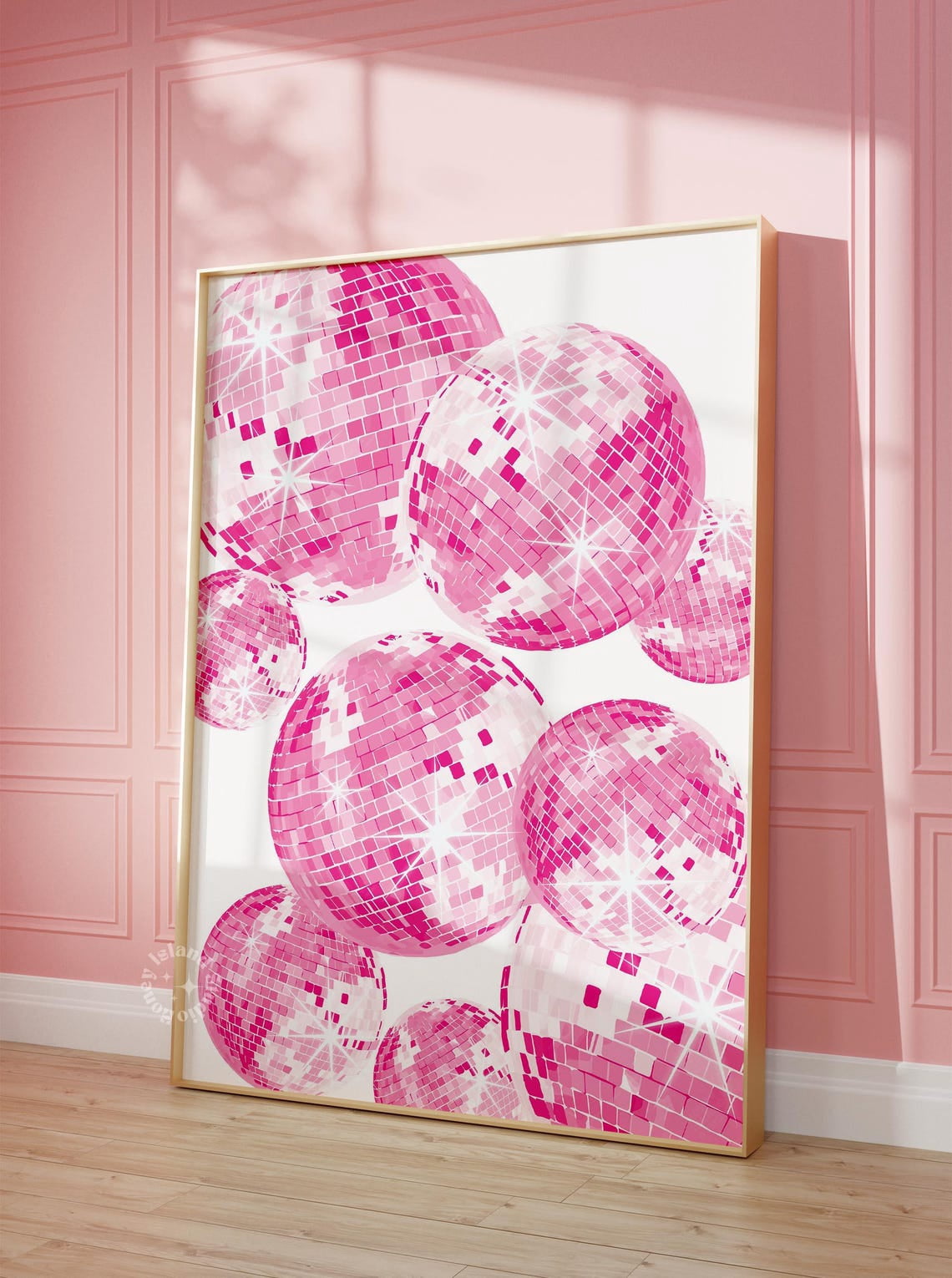 Miluva Pink Disco Ball Wall Art, Mirror Ball Print, Pink Disco Dorm ...