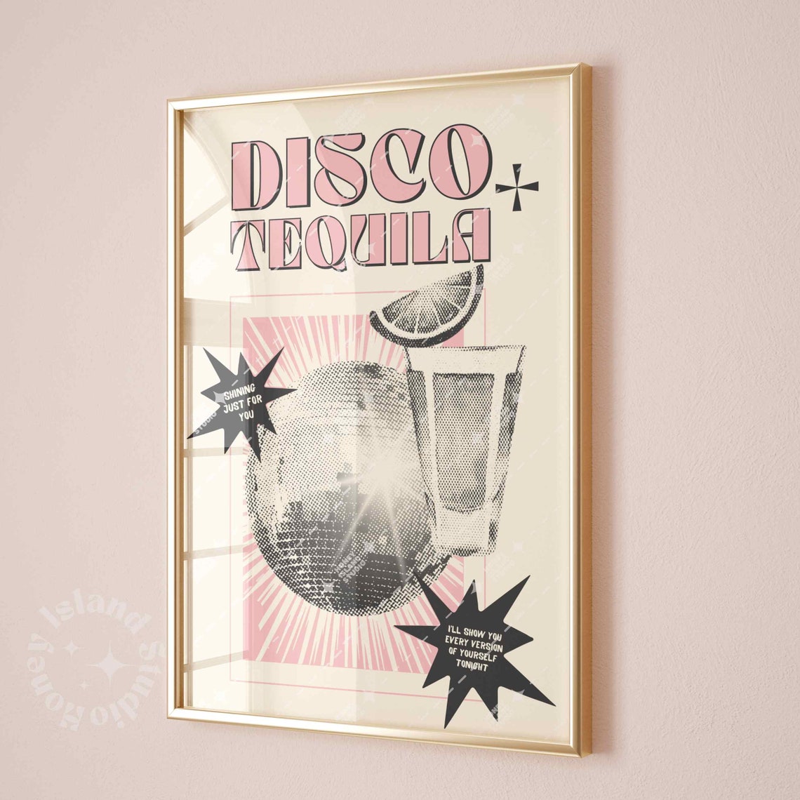 Miluva Pink Disco + Tequila Poster, Retro Vintage Disco And Tequila Art ...