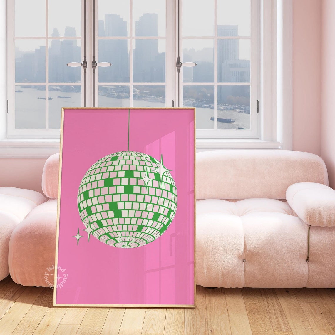 Miluva Pink Disco Wall Art, Green Disco Ball Print, Funky Prints ...
