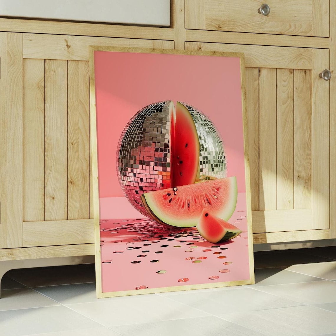 Miluva Pink Disco Watermelon Wall Art, Kitchen Wall Art, Watermelon ...