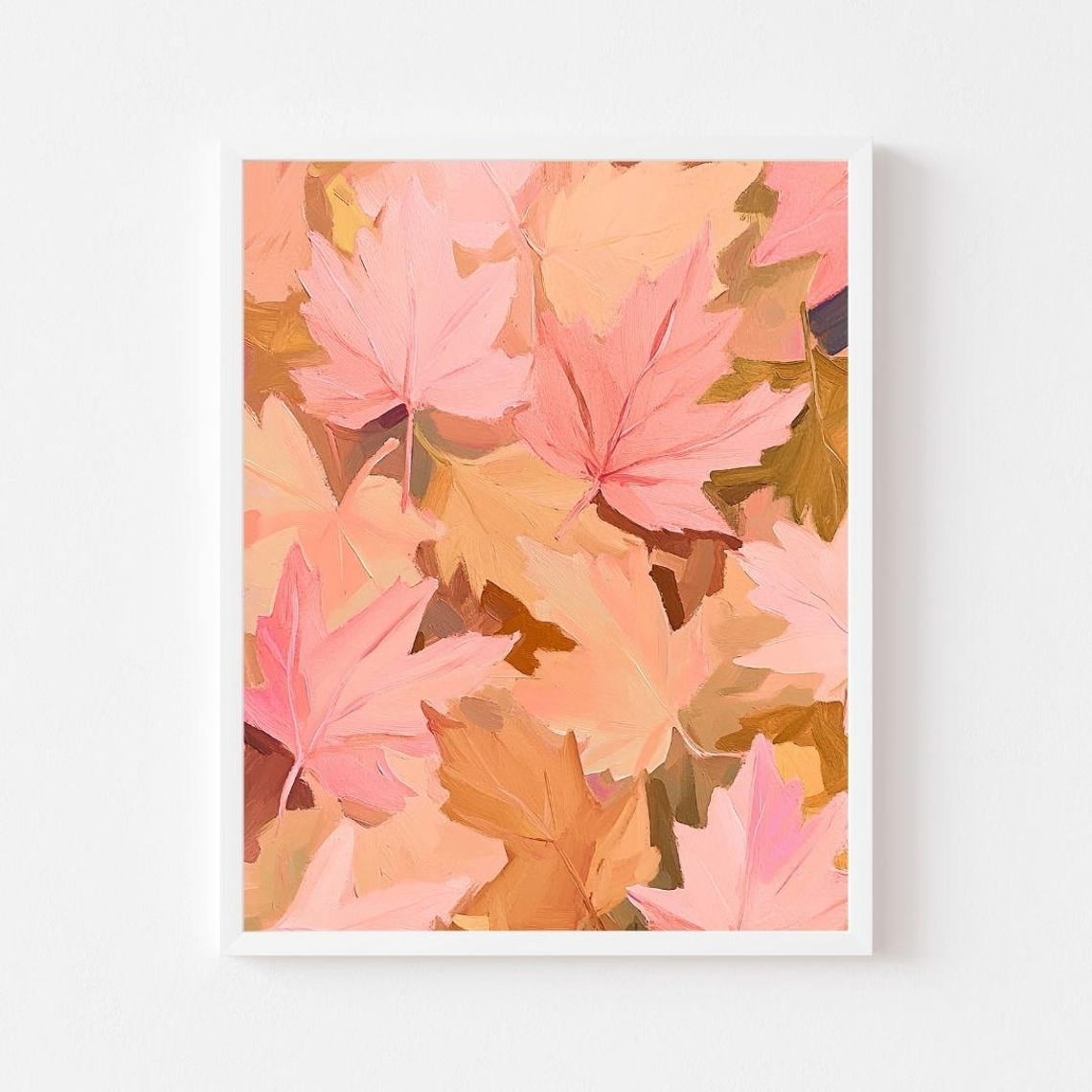 Miluva Pink Fall Leaves Pastel Autumn Foliage Wall Art Print Maple Leaf ...