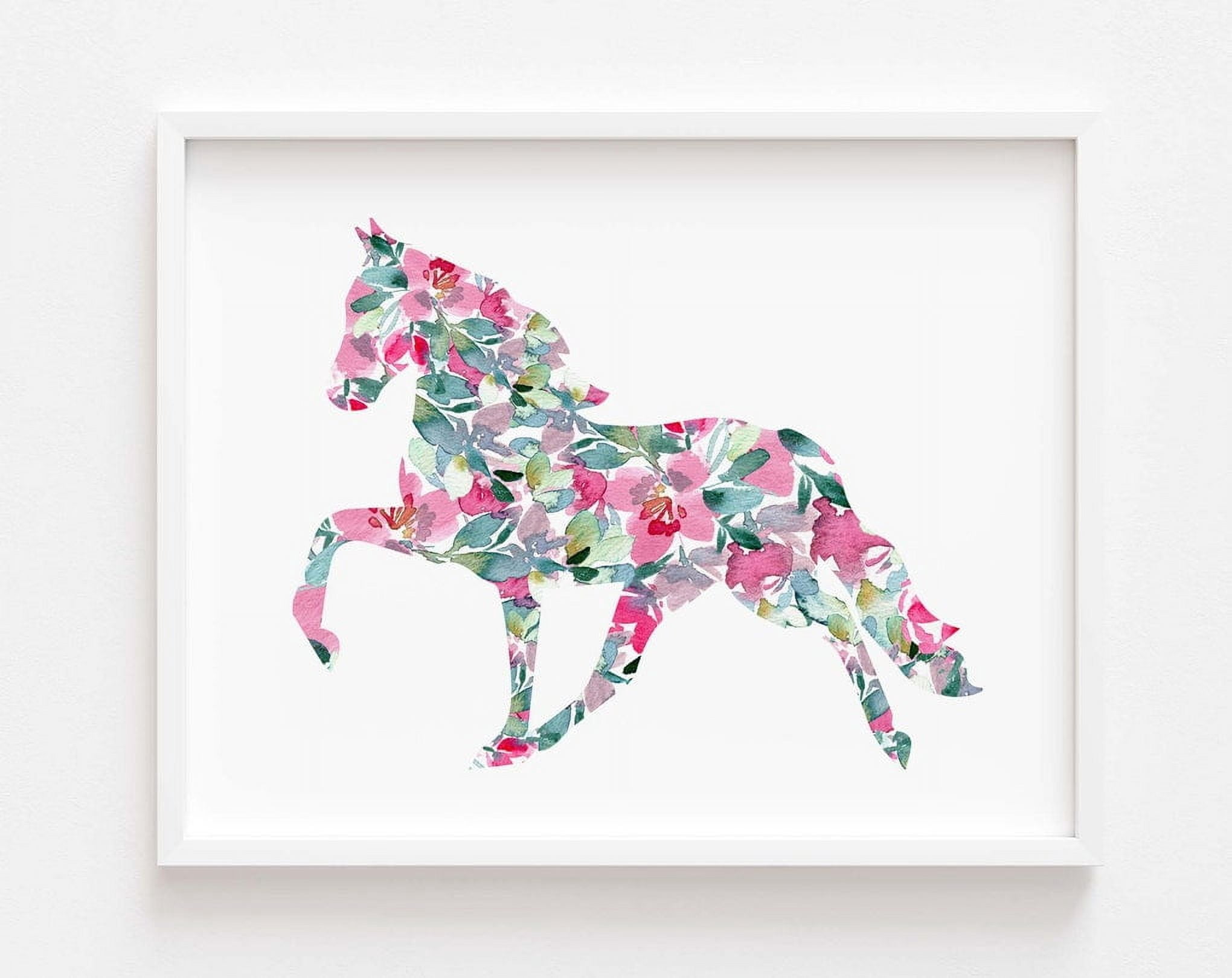 Miluva Pink Floral Horse Nursery Print, Pastel Flower Pony Wall Art ...