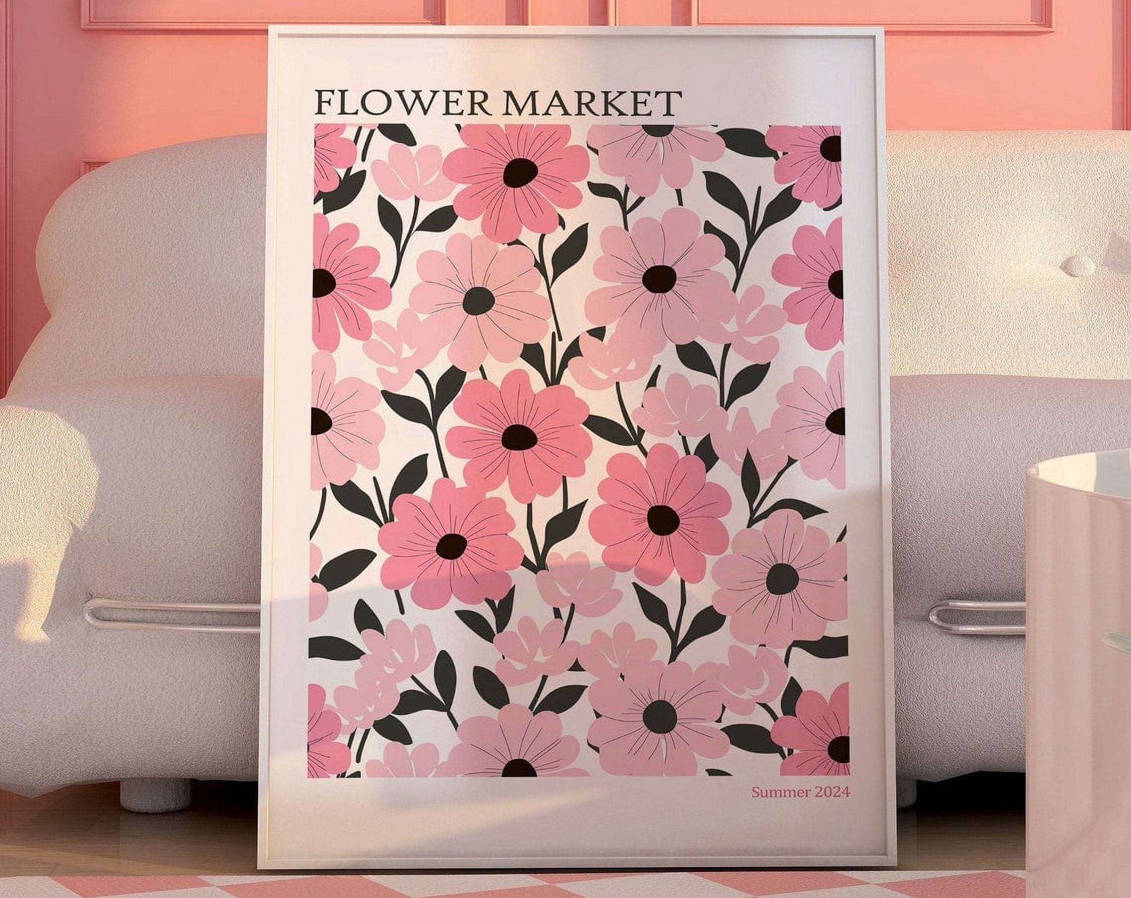 Miluva Pink Flower Market Print, Flower Market Poster, Abstract Flowers ...