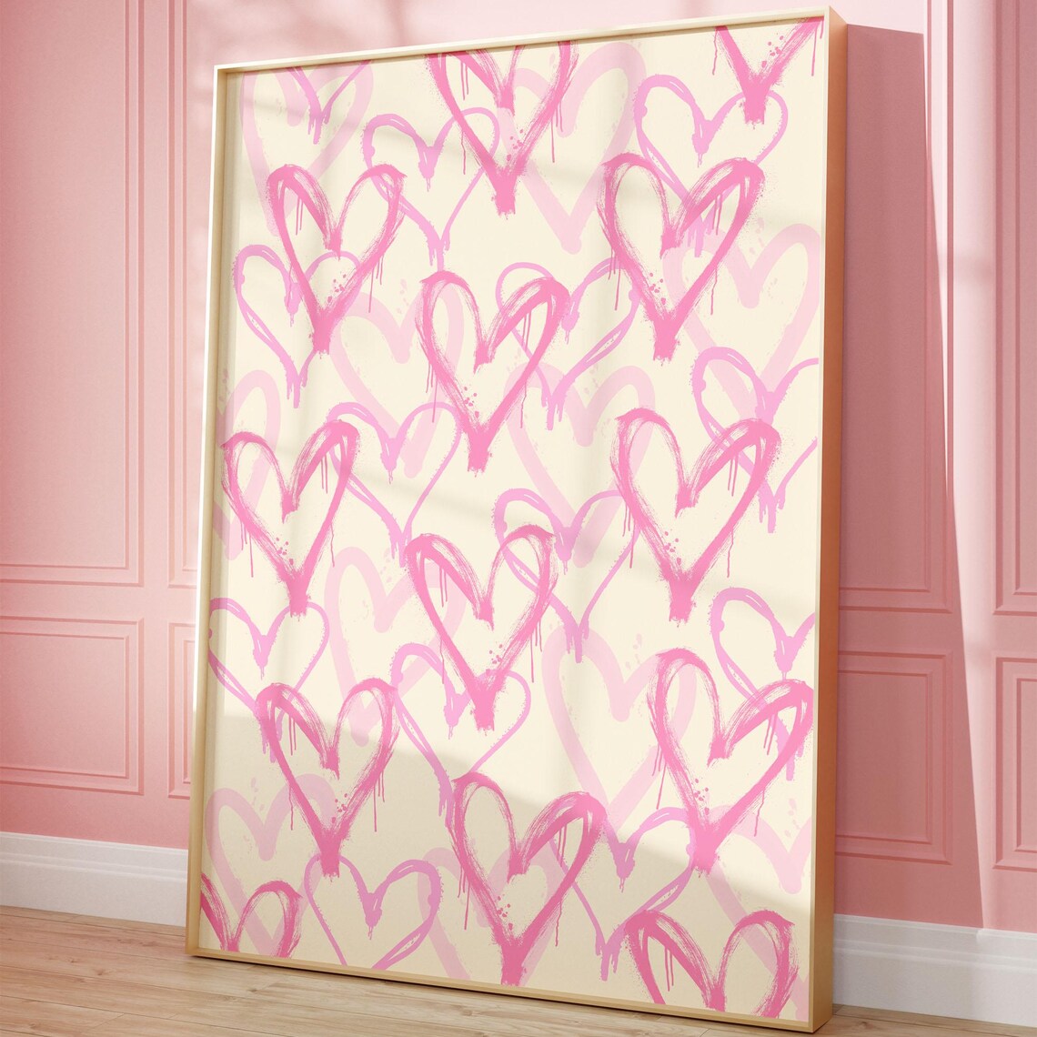 Miluva Pink Graffiti Hearts Print, Trendy Wall Art, Girly Dorm Room ...